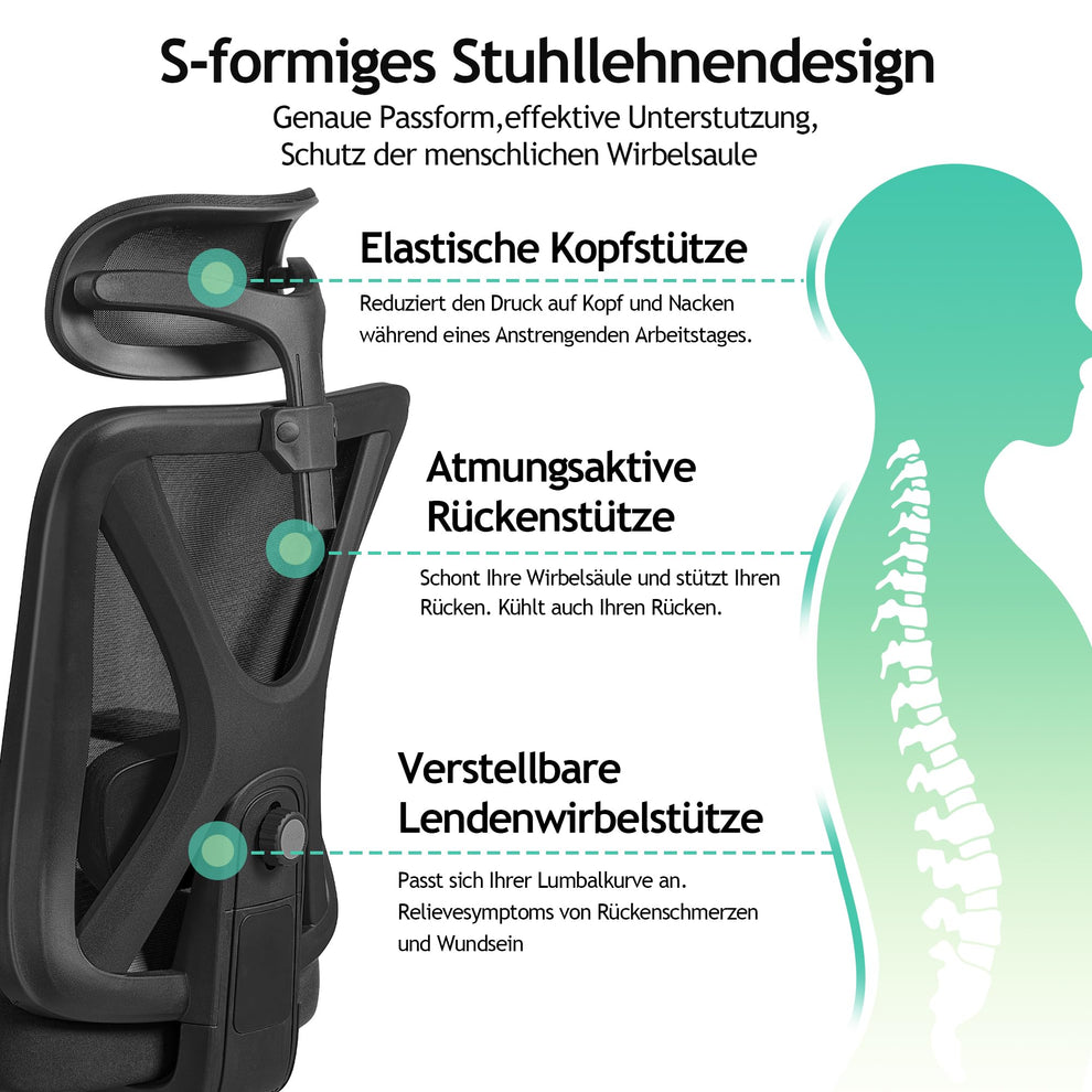 Silla Ergonómica KERDOM,Uso 8 horas,Avanzado Soporte Lumbar,Exclusivo ...